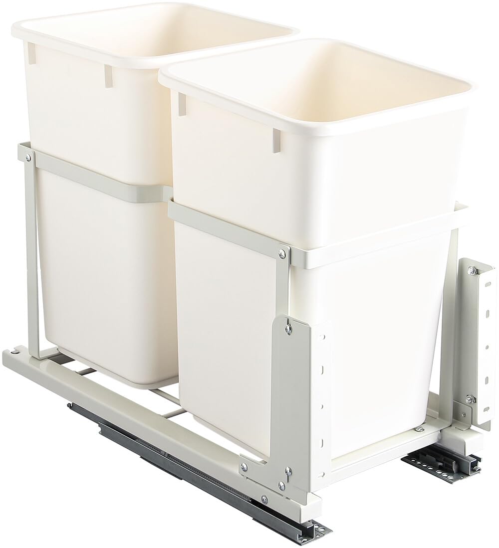 Silverline Double Soft Close Pull-Out Waste Bin with Under-Mount Slides,44L Capacity, Fits 15" Base Cabinets