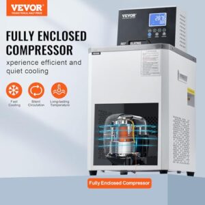 VEVOR Laboratory Chiller Circulator, -20℃ ~100℃ Circulator Pump Chiller, 6L Chiller Lab Low Temperature Cooling Liquid, LCD Display, 304 Stainless Steel Water Bath Recirculating Water Cooling