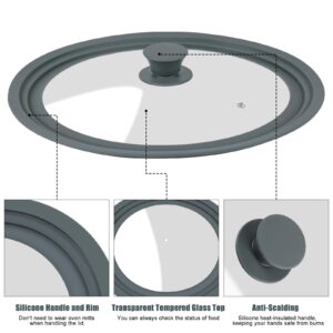 Universal Lid for Pots, Pans, and Skillets - 2 Pack Silicone Replacement Pan Lid Fits 7", 8" 9" & 10", 11", 12" Cookware - Tempered Glass Pot Lid Cover for Frying Pans, Cast Iron, CrockPot