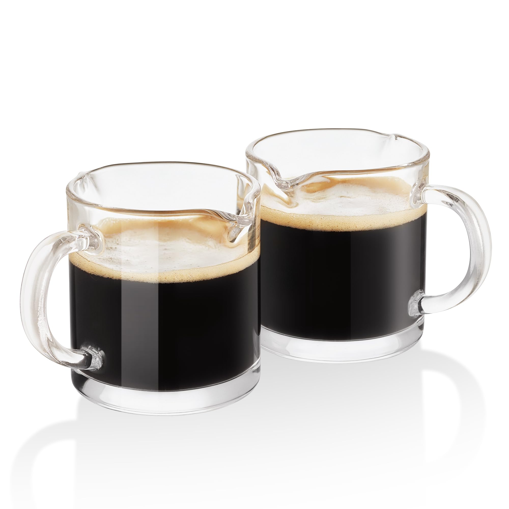 Espresso Cups Set of 2, 4 OZ Double Spouts Cups, Espresso Shot Glasses, Milk Cup with Handle, Clear Glass, Espresso Accessories for Espresso Machine