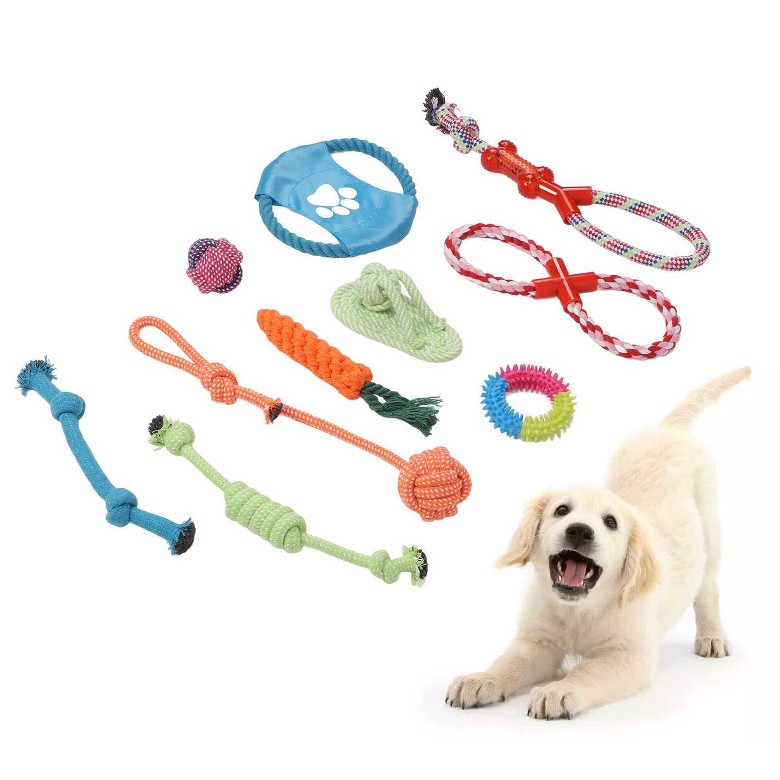 COSMICROWAVE 10pcs Pet Cotton Rope Toy Dental Dog Rope Toys Colorful Dog Chew Rope Toys Puppy Chew Toys Interactive Puppy Chewing Molar Toy for Medium Large Dog