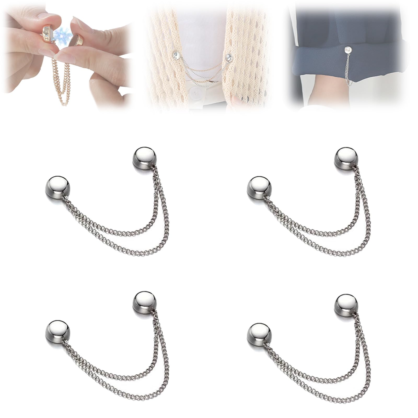 Multi-Function Magnetic Clothing Clips, Magnetic Shirt Accessories, Multi-Purpose Magnetic Pinless Brooch, Strongest Magnetic Strength Buttons Clips for Cardigan, Cuff Hem, Trouser Legs (Silver)