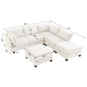 Corner Modular Sectional Sofa Set, Convertible L Shaped Couch with Storage, 6 Seater Sofa Modular with Ottomans and Reversible Chaise for Living Room, Office (Beige)