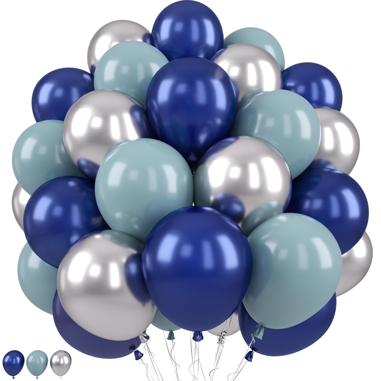 Navy Blue Silver Balloons, Dusty Blue Silver Balloons 12 Inch Retro Blue Latex Balloons for Boho Birthday Baby Shower Party Wedding Bridal Shower Anniversary Graduations Decorations Supplies