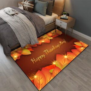 Happy Thanksgiving Area Rugs, 5x6ft, Maple Leaf Fall Decor Living Room Carpet, Fade Resistant Printed Washable Rug, Cozy Low Pile Non-Slip Floor Mat for Dining Room Sofa