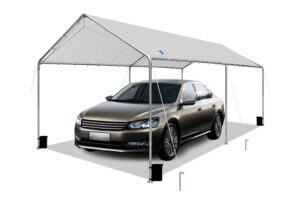 carport canopy 10'x20' heavy duty carport, waterproof & uv protected garage top tarp shelter cover with reinforced steel cables, outdoor portable garage for car, boat tent, light grey