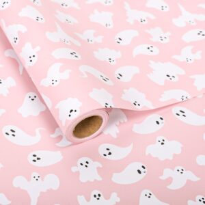 jarthenaamcs halloween ghost wrapping paper - mini roll - 17 in x 32.8 ft pink cute cartoon ghost boo gift wrap paper for diy art craft wedding birthday baby shower