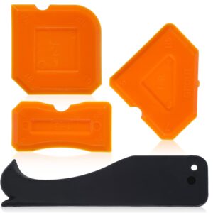 4 pcs caulking tool set - silicone sealant & grout finishing tools, grout scraper & caulking removal kit for kitchen, bathroom, floor, window, and sink joint sealing - reusable & replaceable (orange)