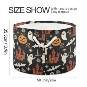 Krafig Halloween Pattern Ghosts Castle Pumpkin Bat Round Collapsible Storage Basket, Large Toy Storage, Laundry Baskets, Open Home Storage Bins for Toy Organizer, Home Decor, Clothes, Toys