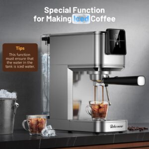 RELEXNOW Espresso Machine, 20 Bar Espresso Maker Milk Frother & LCD Panel, Hot & Iced Coffee Machine,Stainless Steel Espresso Coffee Machine with 41oz Water Tank for Cappuccino, Latte