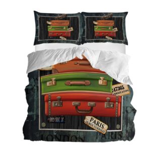 luggage rustic duvet cover sets wood grain red black green box bedding sets 3 pcs soft comforter covet set including 1 quilt cover 2 pillow cases,queen size comforter cover set with zipper closure