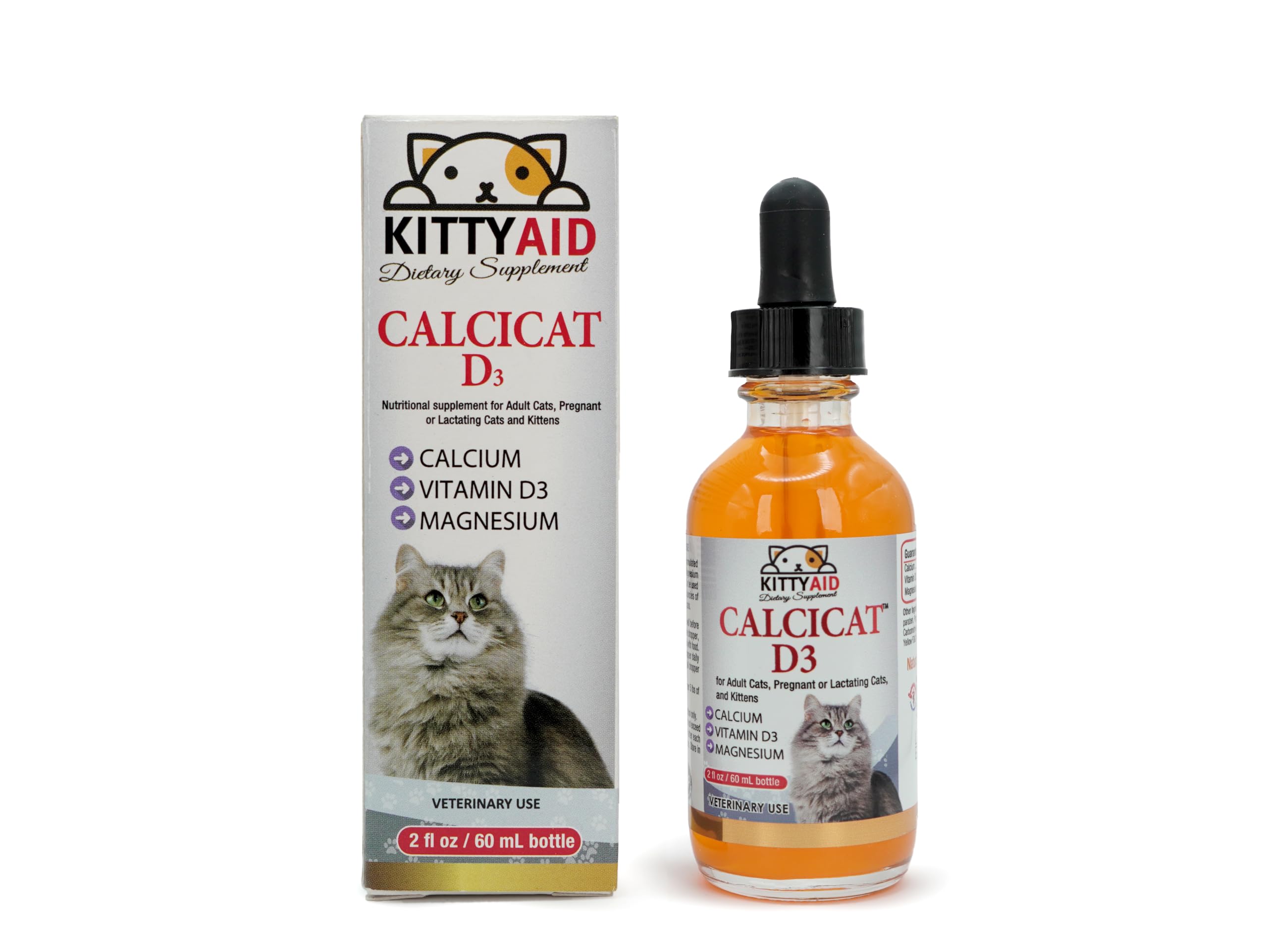 Calcicat D3 Dietary Supplement by Interfarma Corp | Healthy Bones in Cats, & Joint Support Supplement for Cats | with Calcio, Vitamin D3, & Magnesium sulfate | Orange Flavor, Pediatric Drop.