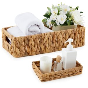 teenyyou wicker toilet tank basket topper and vanity tray set decorative rattan vanity tray toilet tank tray wicker storage basket countertop toilet tank tray for paper hand towel bathroom,home,spa