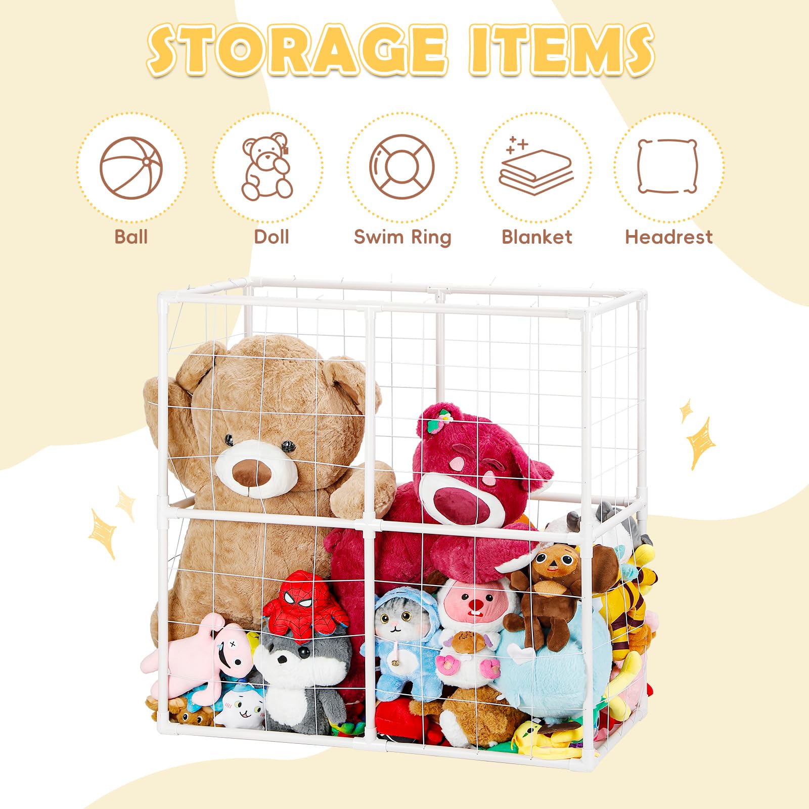 NANANARDOSO Stuffed Animal Storage Holder, Toy Storage Organizer for Plush Toy Holder,Stuffed Animal Zoo Storage Cage for Nursery Playroom Bedroom Toy Organizer