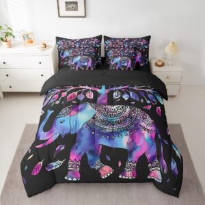 Elephant Full Comforter Set 7 Pieces Reversible Comforters Full Size Bed Set Bed in a Bag with Comforter,Bohemian Mandala Sheets,Pillowcases & Shams,Gradient Tie Dye Exotic Tree of Life Bedding Sets