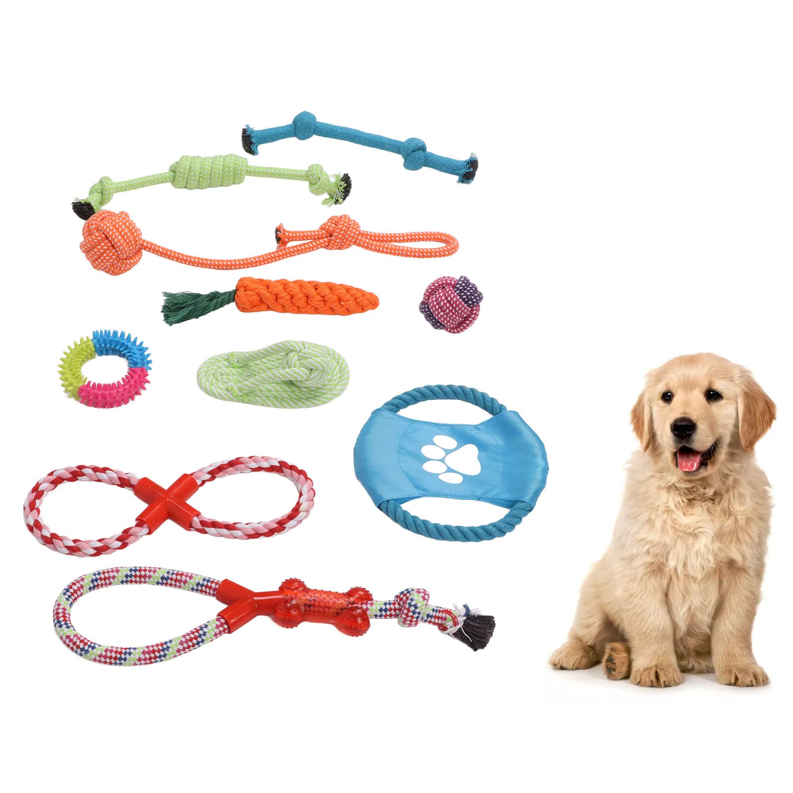 COSMICROWAVE 10pcs Pet Cotton Rope Toy Dental Dog Rope Toys Colorful Dog Chew Rope Toys Puppy Chew Toys Interactive Puppy Chewing Molar Toy for Medium Large Dog