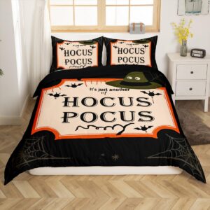 feelyou happy halloween duvet cover set queen size hocus pocus bedding set for kids boys girls teens magic hat comforter cover set bat bedspread cover 3pcs