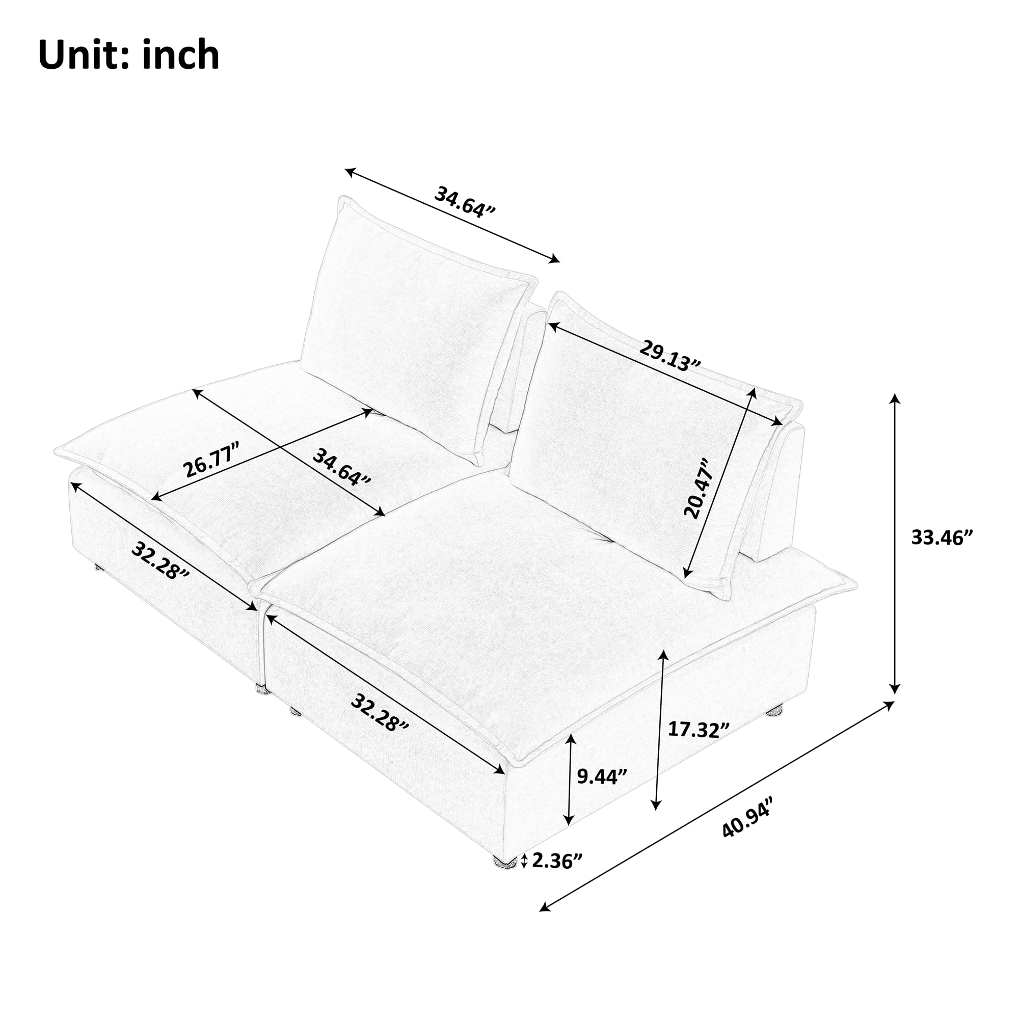 VASOENY 69.3" Loveseat Sofa, Chenille Fabric Love Seat Couch, Comfy 2 Seater Sofa, Modern Leisure Loveseat Couches for Bedroom, Office, Living Room and Apartment