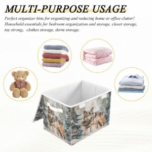 senya Winter Baskets Collapsible Storage Bins with Lids, Wolf Snow Winter Storage Boxes Clothes Baskets for Organizing