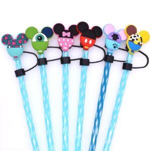 12 Pcs Silicone Straw Covers, 0.4in Diameter Cute Straw Toppers, Dust-Proof Reusable Cartoon Straw Tips Lids and Cup Charms, for Cup Accessories