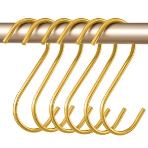 airesly 6 pack s hooks heavy duty brass & copper gold s hooks - gold coat hangers for clothes, brass hooks for towels, kitchen pots & pans, coffee cups, bird feeders & plants（brass gold）