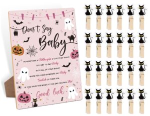 don't say baby clothespin game, halloween baby shower game wood sign and 50 pcs mini clothespins, gender neutral, halloween baby shower party decoration favors supplies, halloween decor-2