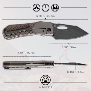 KANSEPT Loki Pocket Folding Knives for Men EDC Camping Folding Knife 2.99''CPM S35VN Blade Material Pocke Knife with Bronzed Anodized Titanium with Frag Pattern Handle Everyday Carry K1058B4