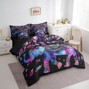 Elephant Full Comforter Set 7 Pieces Reversible Comforters Full Size Bed Set Bed in a Bag with Comforter,Bohemian Mandala Sheets,Pillowcases & Shams,Gradient Tie Dye Exotic Tree of Life Bedding Sets