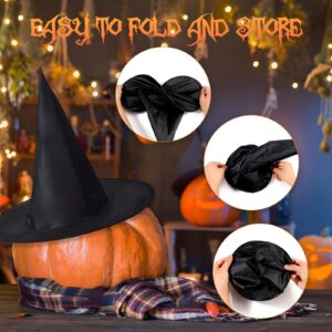 JMUQ 6 PCS Black Halloween Witch Hats with 3D Bats Stickers, Hanging Witch Hats for Halloween Indoor Outdoor Yard Decor Party Decorations Wizard Hats