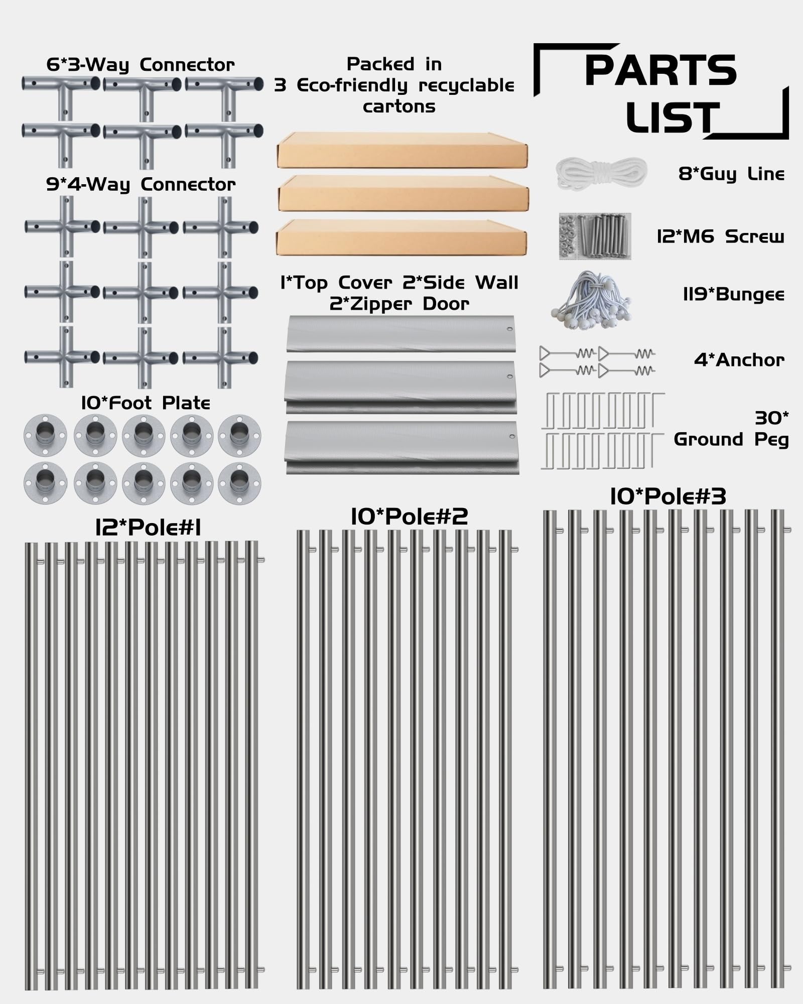 GarveeLife 13'x25'x11' Carport Oversized, Portable Garage with 180g PE Tarps, 19 Gauge Poles, 6 Roll-up Doors, and 4 Mesh Windows, Suitable for Full-Size Pickups Bass Boats, Tractors, and SUVs, Gray