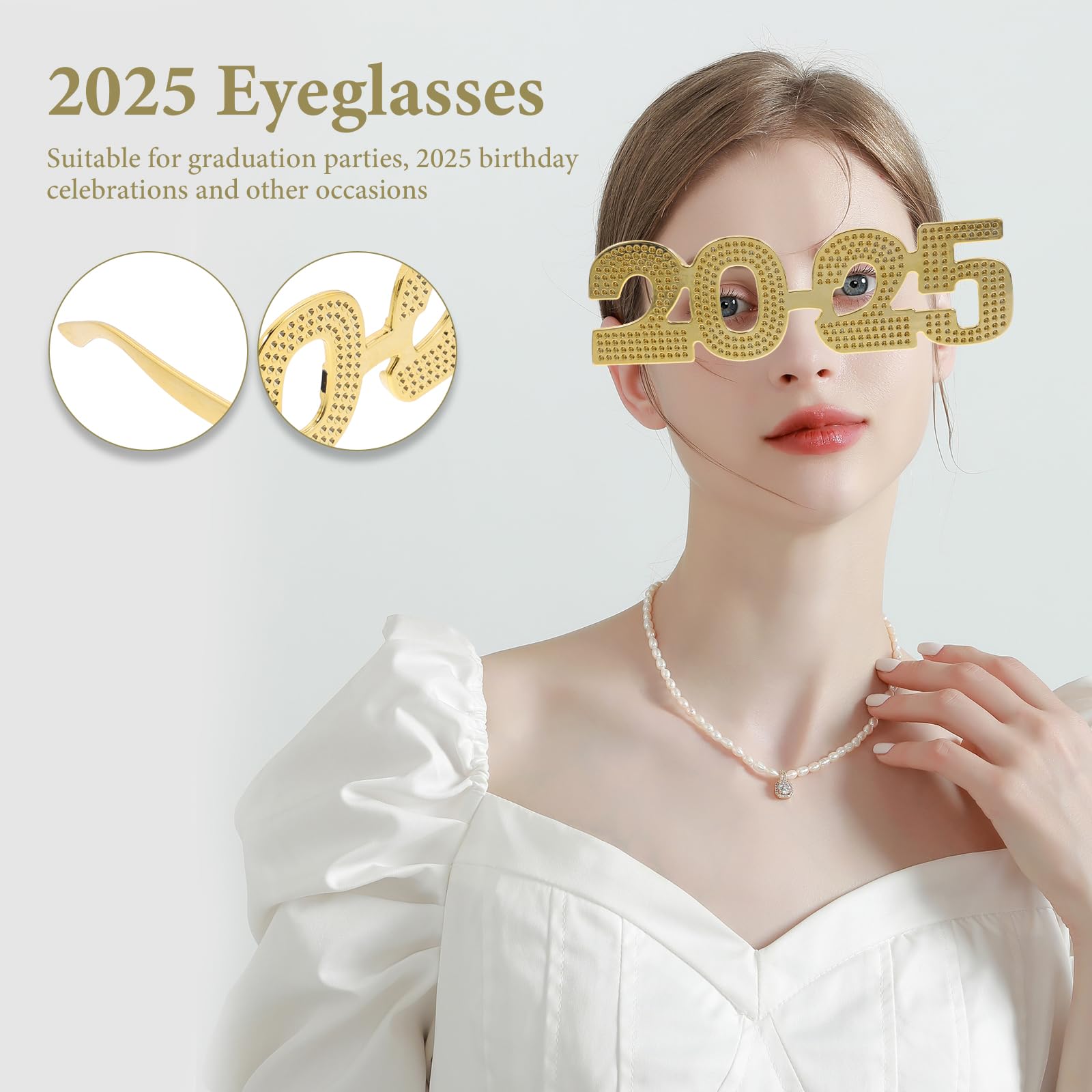 LUOZZY 4 Pcs 2025 New Years Eve Glasses 2025 Graduation Glasses New Year Photo Booth Props (Gold)