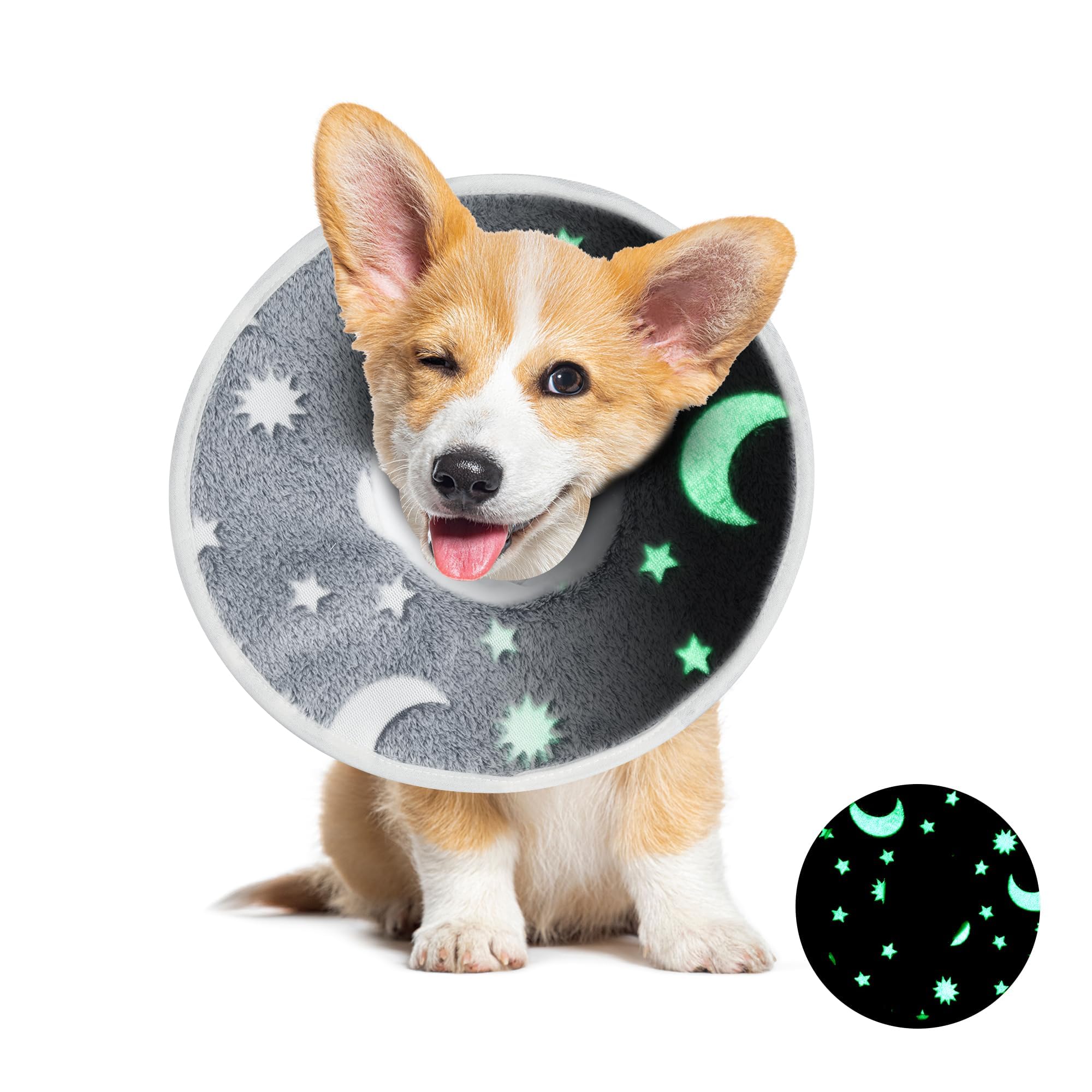 MABOZOO Adjustable Soft Dog Cone for Dogs After Surgery,Glow in The Dark Pet Recovery Collar for Dogs and Cats,Comfy Elizabethan Collar After Surgery for Prevent Biting Scratching (M)