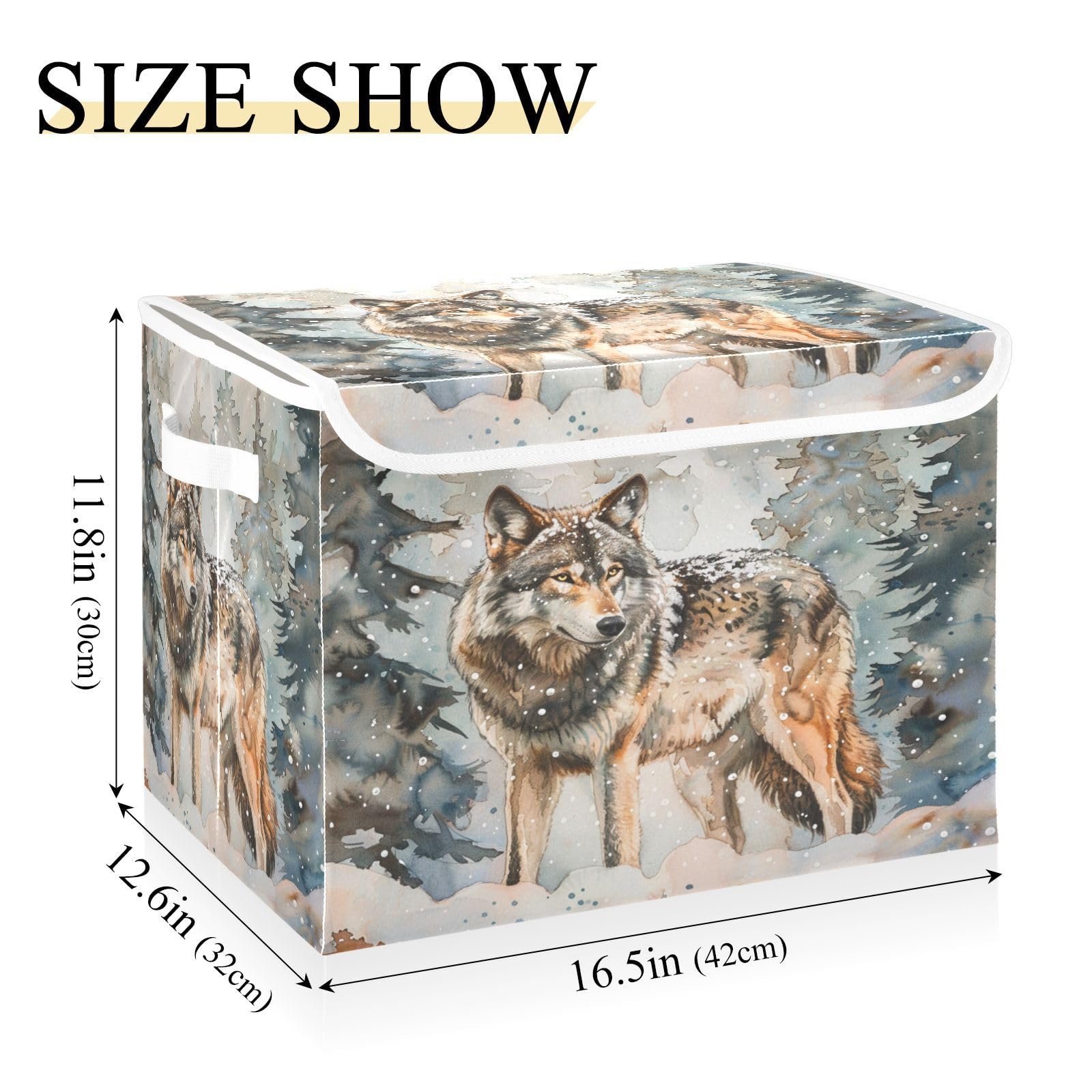 senya Winter Baskets Collapsible Storage Bins with Lids, Wolf Snow Winter Storage Boxes Clothes Baskets for Organizing