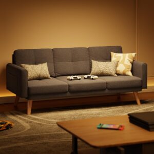 Gizoon 67” Sofa Couch with Soft Armrest Small Sofa Seat with 3 Comfy Pillows for Bedroom 2-Seater Couch for Living Room Teenagers Room Office and Small Spaces, Dark Gray