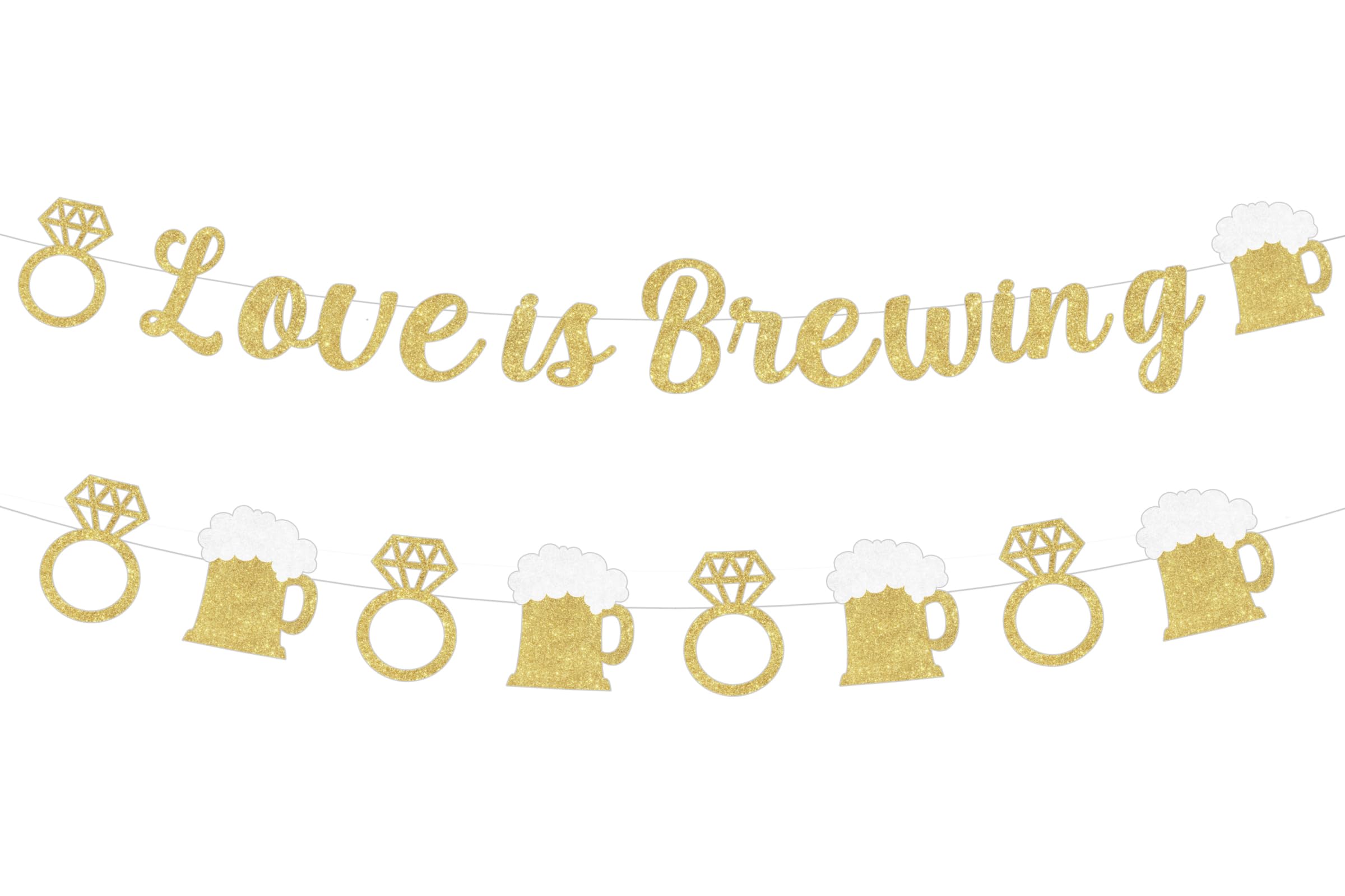 Cheereveal Beer Themed Bridal Shower Decorations, Love Is Brewing Banner Sign, Gold Glitter Beer Diamond Ring Garland for Bachelorette Wedding Engagement Anniversary Party Supplies