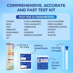 21 in 1 Drinking Water Testing Kit, 145 Test Strips - Mighty Care Home Tap and Well Water Test Kit for Hardness, Lead, Iron, Copper, Chlorine, Fluoride