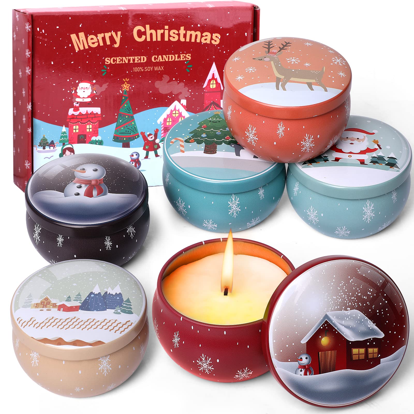 Christmas Scented Candles Gifts Set for Women, 6 Pack 2.5 Oz Candle Set, Natural Soy Wax, Aromatherapy Candles for Birthday, Christmas, Gifts for Her, Gifts for Women