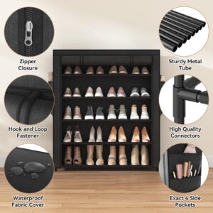 VILICK Shoe Rack with Cover, 5 Tier Shoe Organizer Storage for 20-24 Pair Shoes and Boots Large Shoe Storage Shelf Space Saving Vertical Shoe Rack for Closet, Front Door Entrance, Dorm, Garage