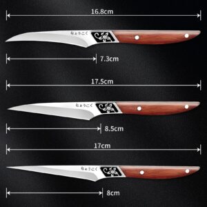 Plys Peeling Knife, Paring Knife Set of 3, Sharp Small Knives for Fruit and Vegetable, Stainless Steel Blade Ergonomic Handles