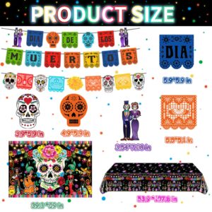 Day of The Dead Decorations Includes 3 Dia de Los Muertos Banner, 18 Latex Balloons,1 Backdrop, 1 Table Cloth,Sugar Skull Dia De Los Muertos Decoration for Halloween Mexican Fiesta Supplies