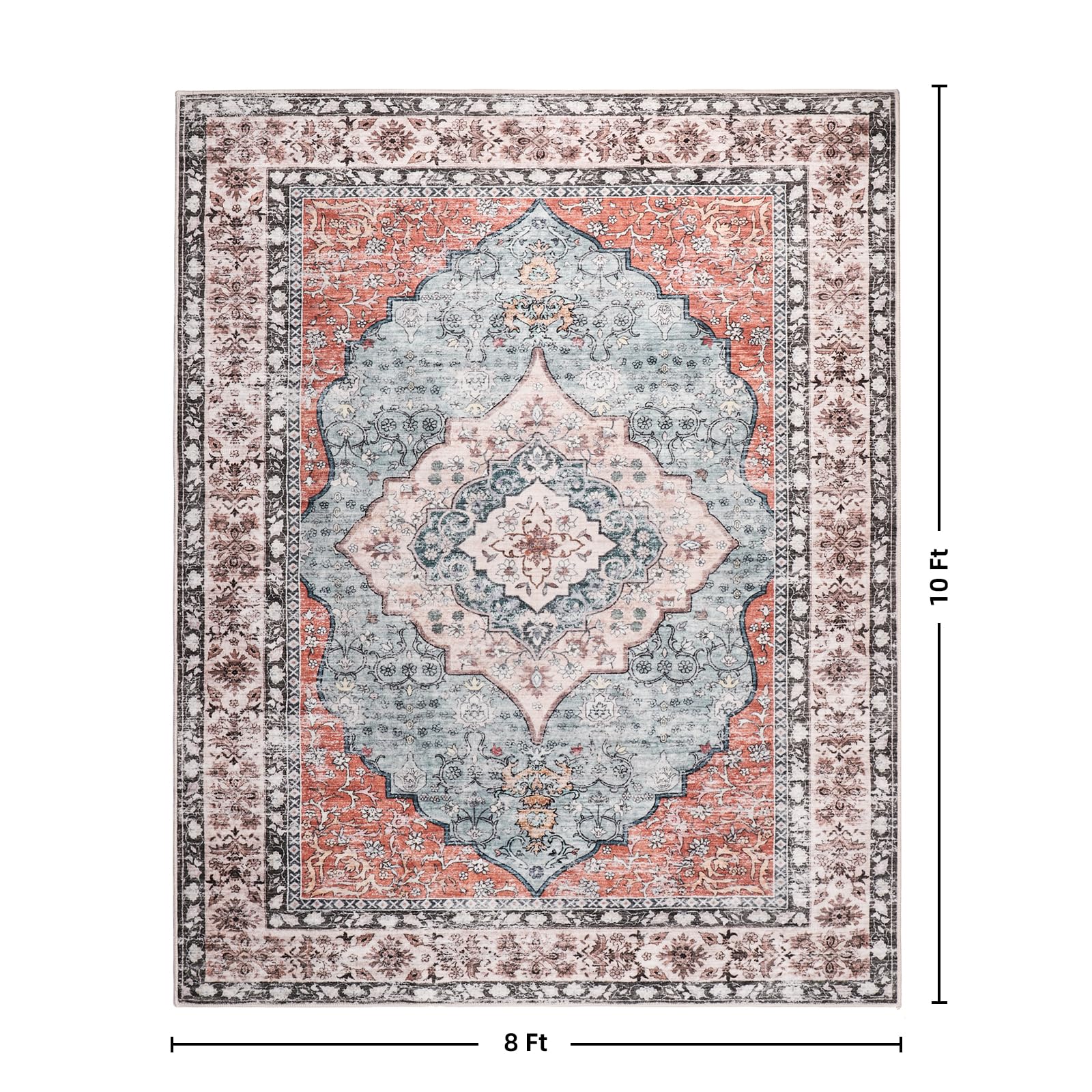 MTOUOCK Washable 8x10 Area Rugs, Non Slip Boho Area Rug Washable, Vintage Distressed Area Rugs 8 x 10 Area Rugs Indoor for Living Room Bedroom (8'x10', Brick/Rust/Red)