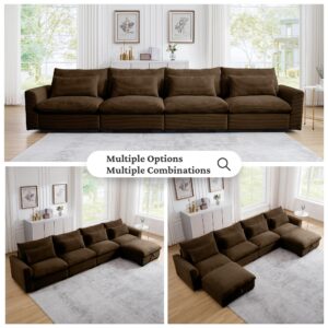 Corduroy U-Shaped Sofa Couch 157.5" Brown Comfy Modular Couch Oversized Couch with Storage Ottoman Cloud Couch 4 Seater Extra Deep Sofa Couch,Sectional Couches for Living Room