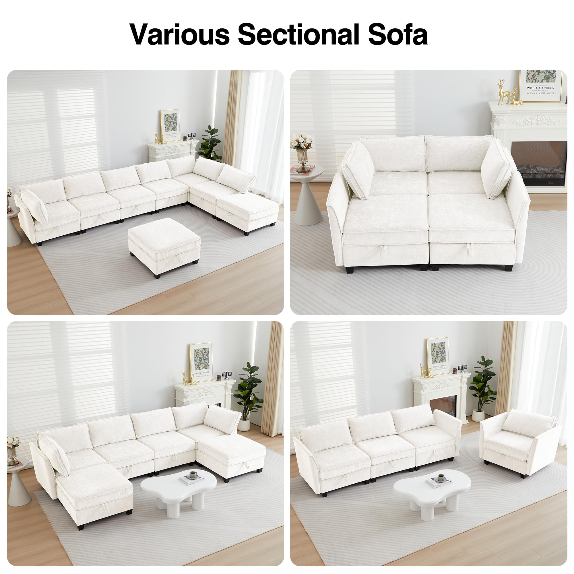 Corner Modular Sectional Sofa Set, Convertible L Shaped Couch with Storage, 6 Seater Sofa Modular with Ottomans and Reversible Chaise for Living Room, Office (Beige)