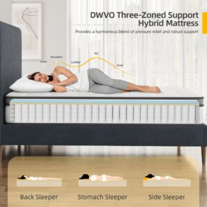 DWVO King Size Mattress - 12 Inch Memory Foam Mattress Twin - Hybrid Mattress in a Box with Pocket Spring Coils for Motion Isolation/Edge Support/Quiet Sleep/CertiPUR-US