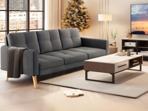 gizoon 67” sofa couch with soft armrest small sofa seat with 3 comfy pillows for bedroom 2-seater couch for living room teenagers room office and small spaces, dark gray