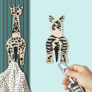 Midrean 4Pack Wooden Cute Unique Animal Nursery Kids Coat Rack Decorative Wall Mount Hooks Elephant Hook