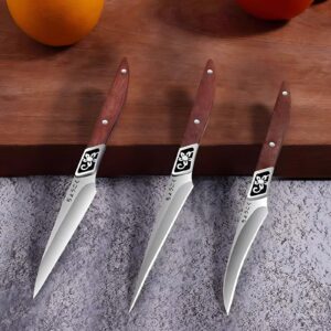 Plys Peeling Knife, Paring Knife Set of 3, Sharp Small Knives for Fruit and Vegetable, Stainless Steel Blade Ergonomic Handles