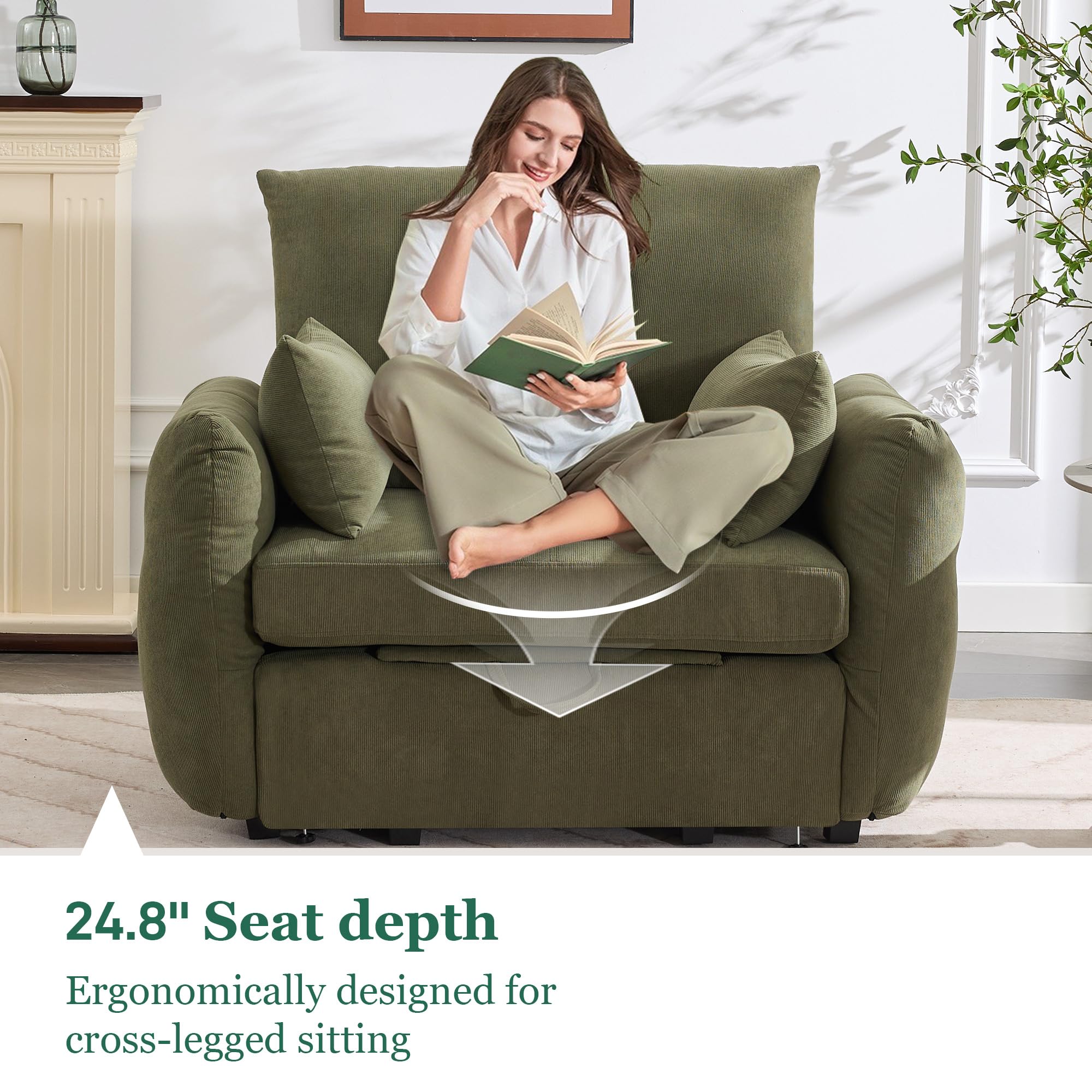 HOMYEDAMIC 34" Modular Sectional Sofa 1 Storage Seat, Oversized Modular Couch Convertible Large Wide Comfy Sofa for Living Room Apartment Office Studio(6018-GREEN-1S)