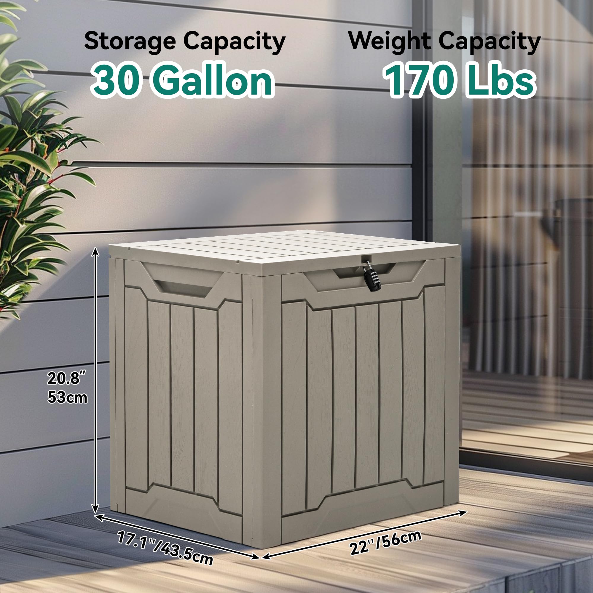 YITAHOME 31 Gallon Outdoor Storage Box, Resin Deck Box and Waterproof Package Delivery Box for Gardening Tools, Pool Supplies, Patio Furniture, Lockable, Taupe