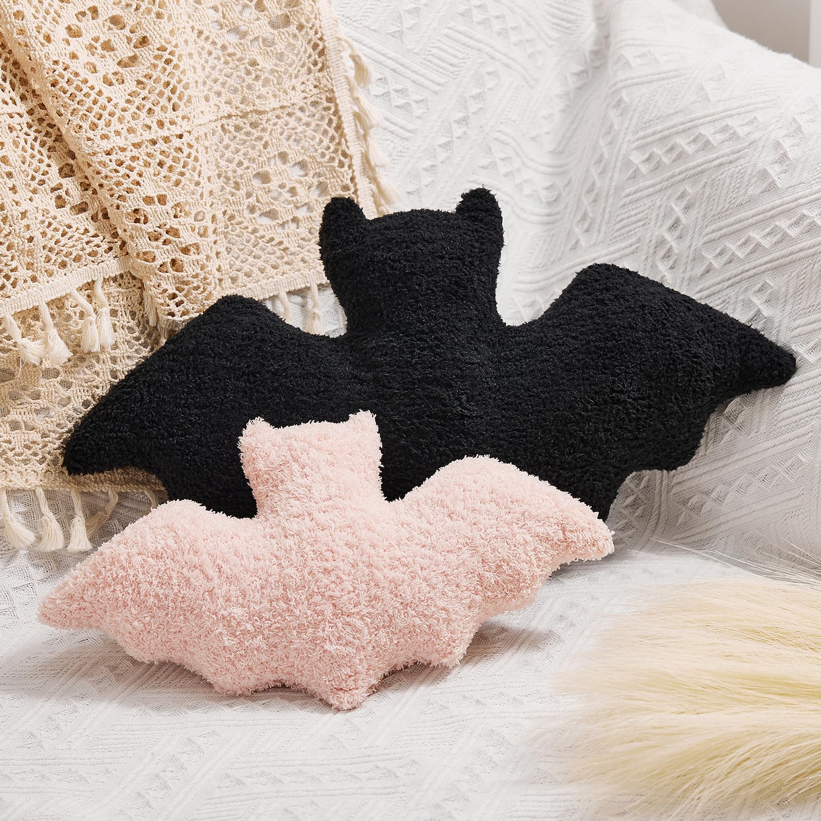 Mokoggiri Stuffed Animal Bat Plush Stuffed Bats Figures Throw Pillow Gifts Home Decor Halloween Decorations (Black, 12 x 7 inch)